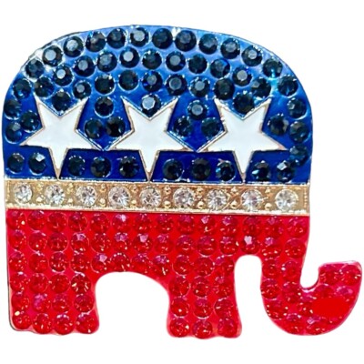 Pin Brooch Elephant Rhinestones Fashion* Republican Red-White-Blue-Gold ...
