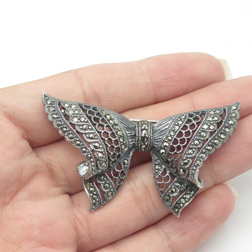 JUDITH JACK 925 Sterling Silver Vintage Marcasite Filigree Butterfly ...