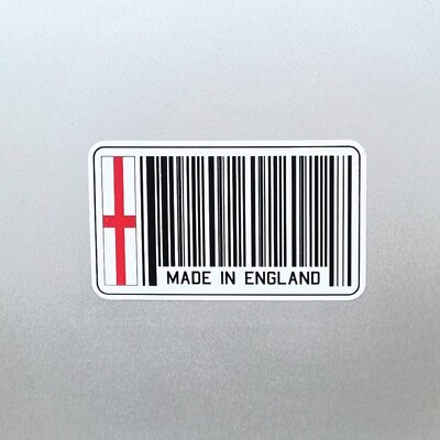 Made in England Barcode English Flag Vinyl Sticker Decal For Car Van ...