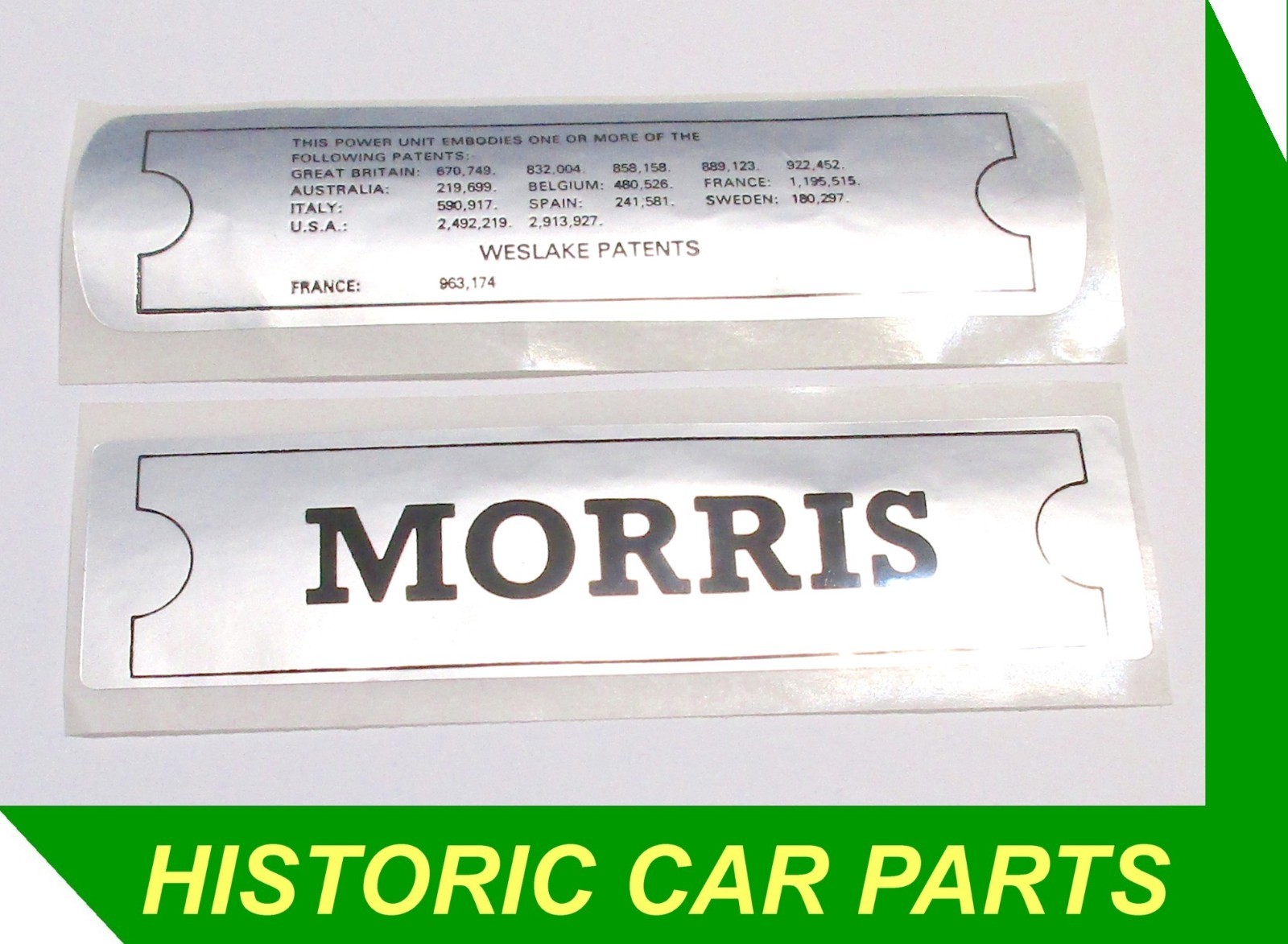Stick On Engine NAME & PATENT PLATE DECALS FOR Morris 1800 1966-75 ...