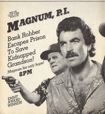 1984 TV GUIDE AD MAGNUM P.I. TOM SELLECK Bank Robber Escapes Prison | eBay
