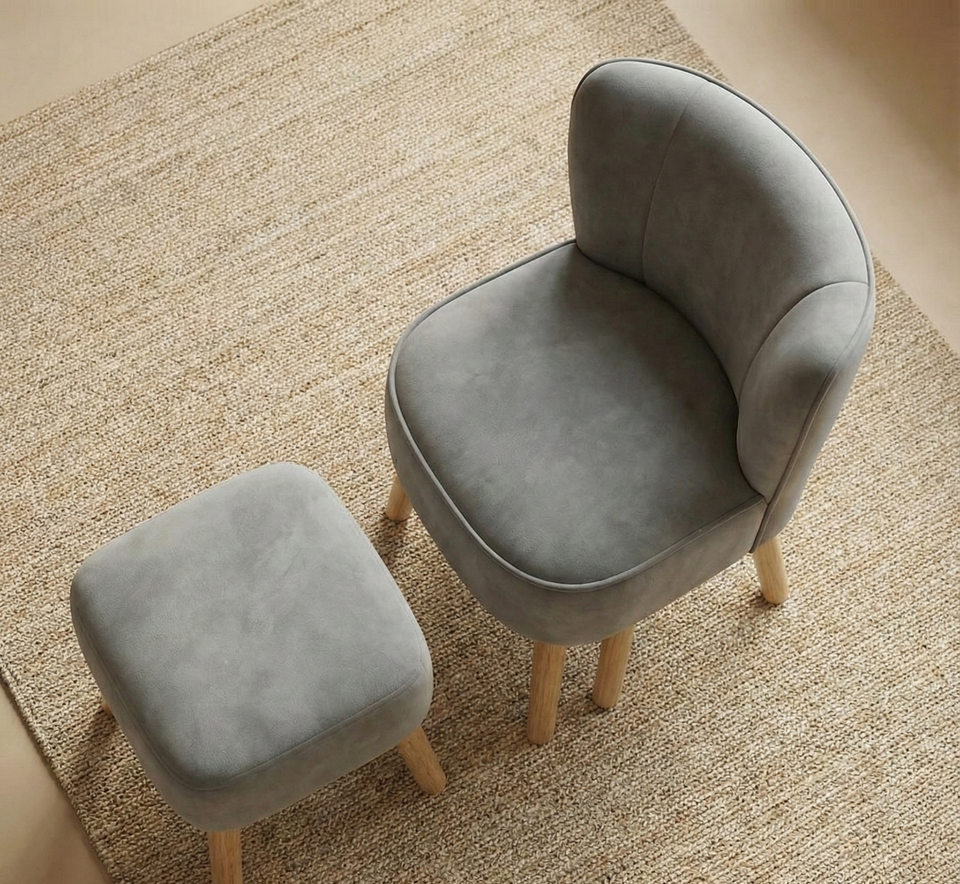 Velvet Vienna Chair & Matching Footstool in Grey Fabric-Send Offer ...