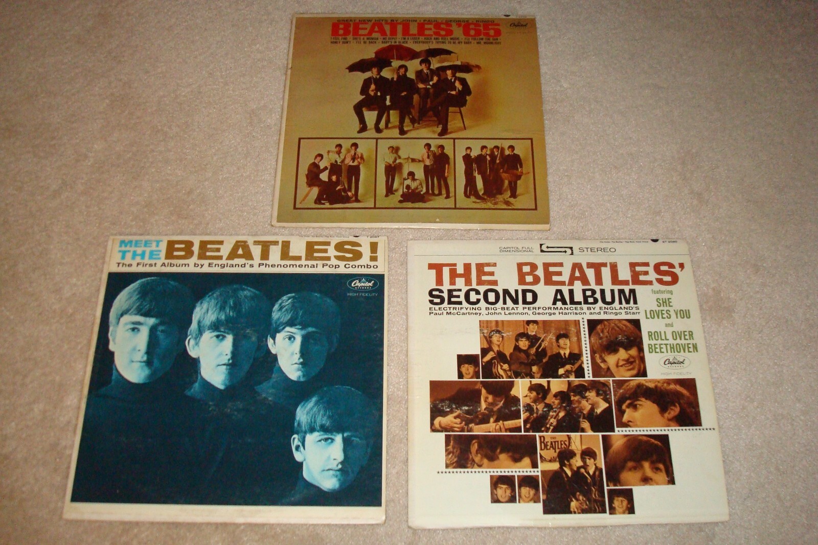 Lot of 3 Beatles LP Record Albums - Beatle's 65 - Meet The Beatles ...