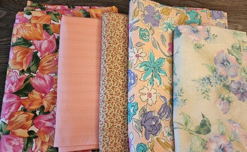 LOT OF 5 Vintage Fabric Pcs Pink Floral QUILTING CRAFTS SEWING 11.96 ...