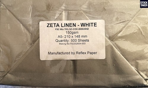 (500-Sheets) ZETA Linen White 150gsm Paper Card A5 (210mm x 148mm) VAT ...
