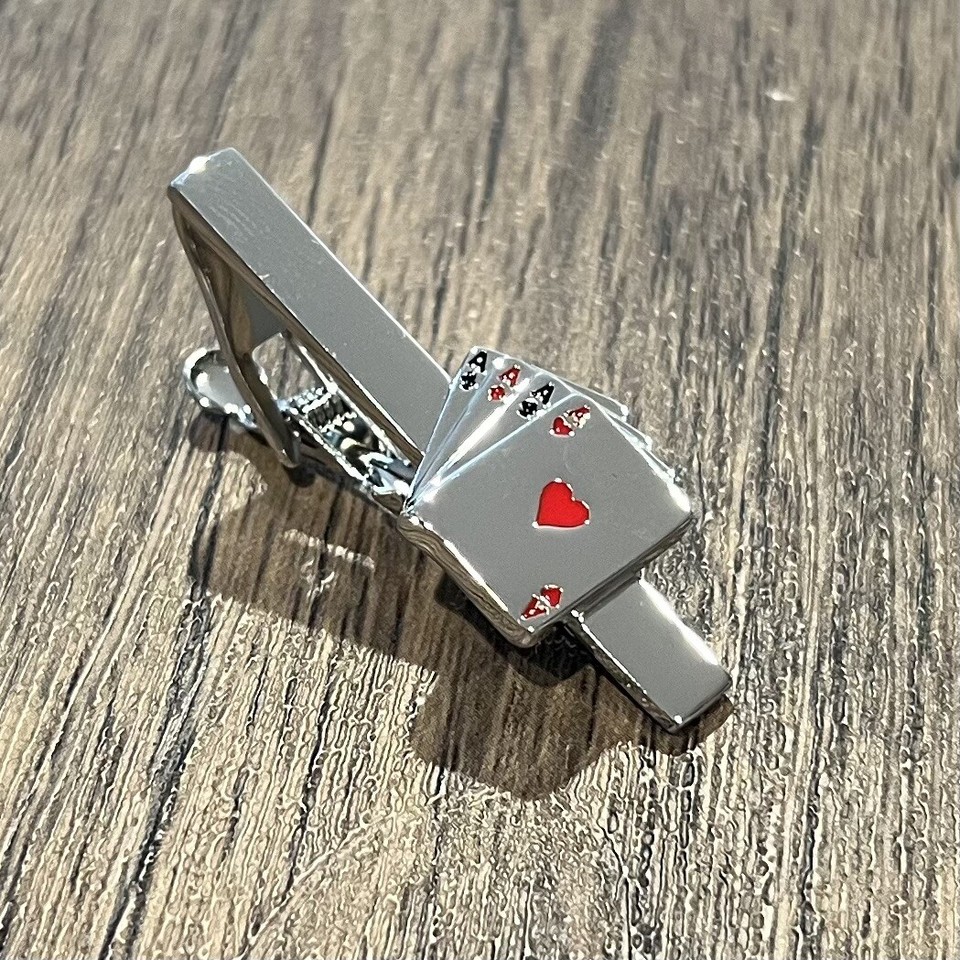 4 Aces Poker Cards Tie Clip Men Fancy Casino Red Heart Gift Tie Bar | eBay