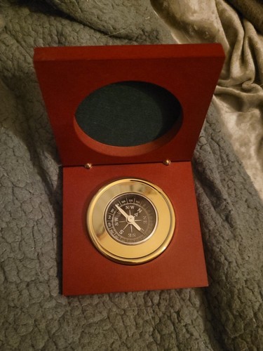 Brass Compass In Wooden Strange Engraving | eBay