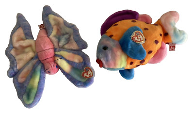 TY VTG BEANIE BUDDIES NOS Plush 1999 Lips Fish & 2000 Flitter Butterfly ...