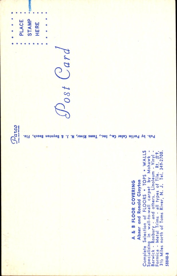 Postcard A&B Floor Covering Carpets Abner Ronald Clayton Toms River NJ ...