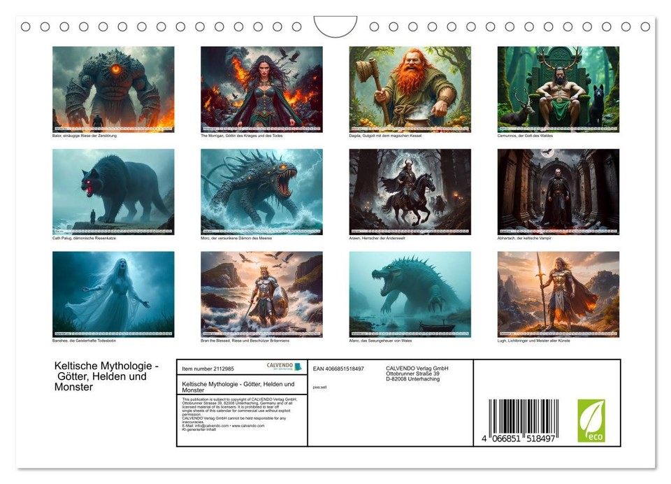 Celtic mythology - gods, heroes and monsters, US-Version (Wall Calendar ...