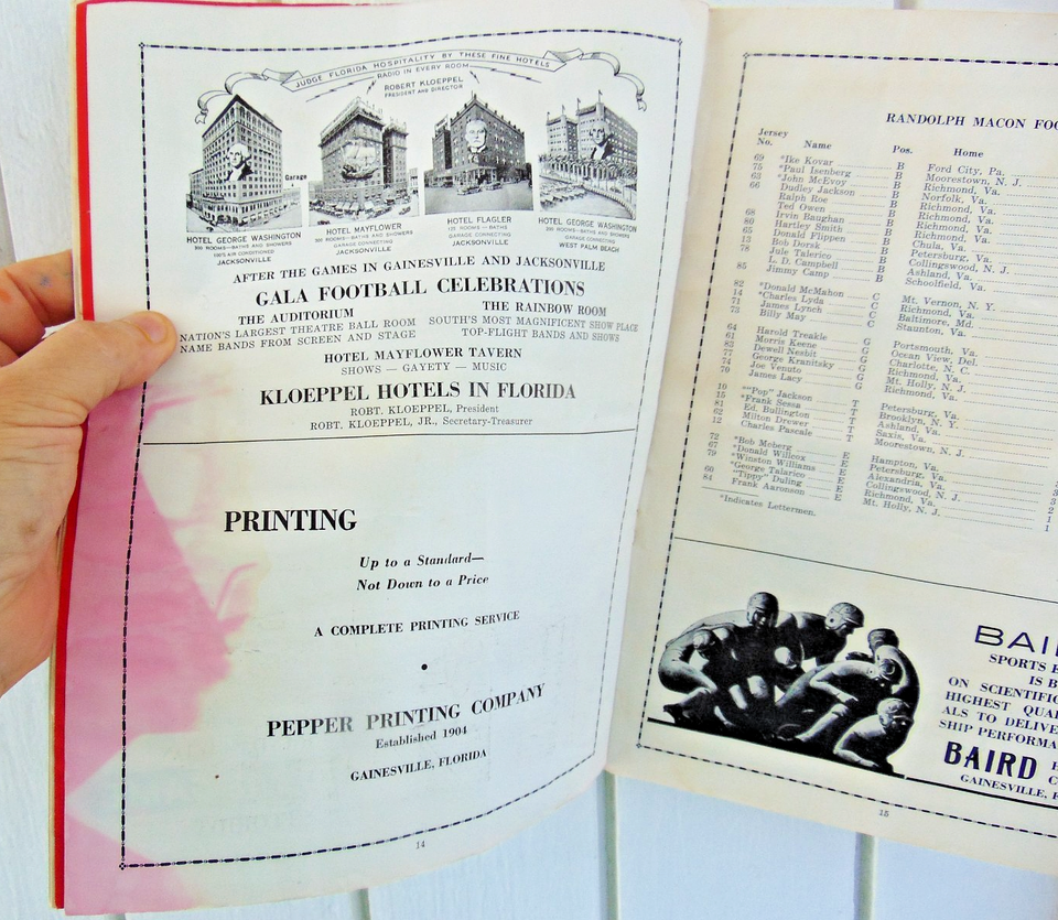 RARE 1942 GAINESVILLE FLA Football Program - RANDOPH MACON vs FLORIDA ...