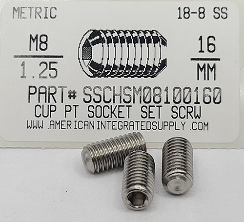 M8-1.25X16MM HEX SOCKET SET SCREWS CUP POINT A2 STAINLESS STEEL (10) | eBay