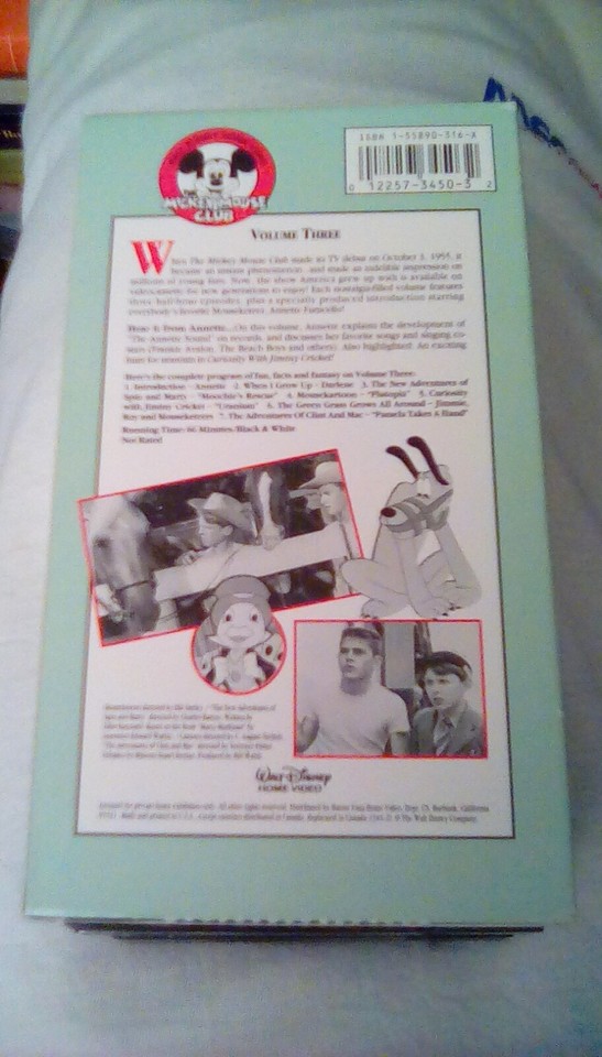 Walt Disney Mickey Mouse Club Volume Three VHS 1957-58 TV show Jiminy ...