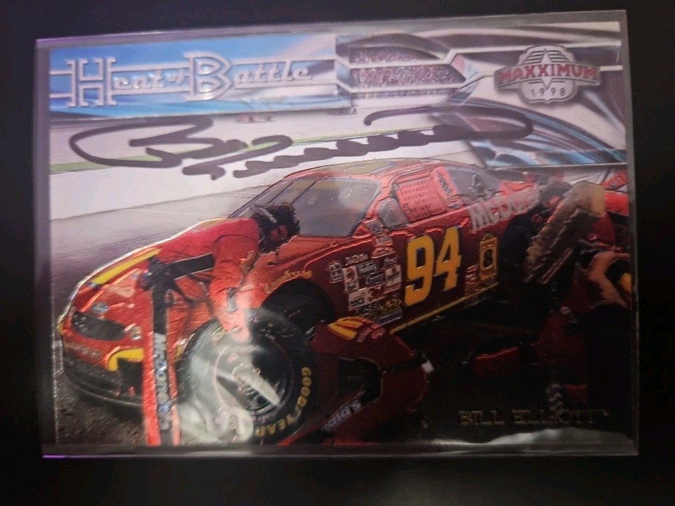 Nascar Driver Bill Elliott Autographed Card & Race Used Suit Card | eBay