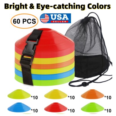 60Pcs Soccer Disc Cones Football Agility Training Field Marking Aid w ...