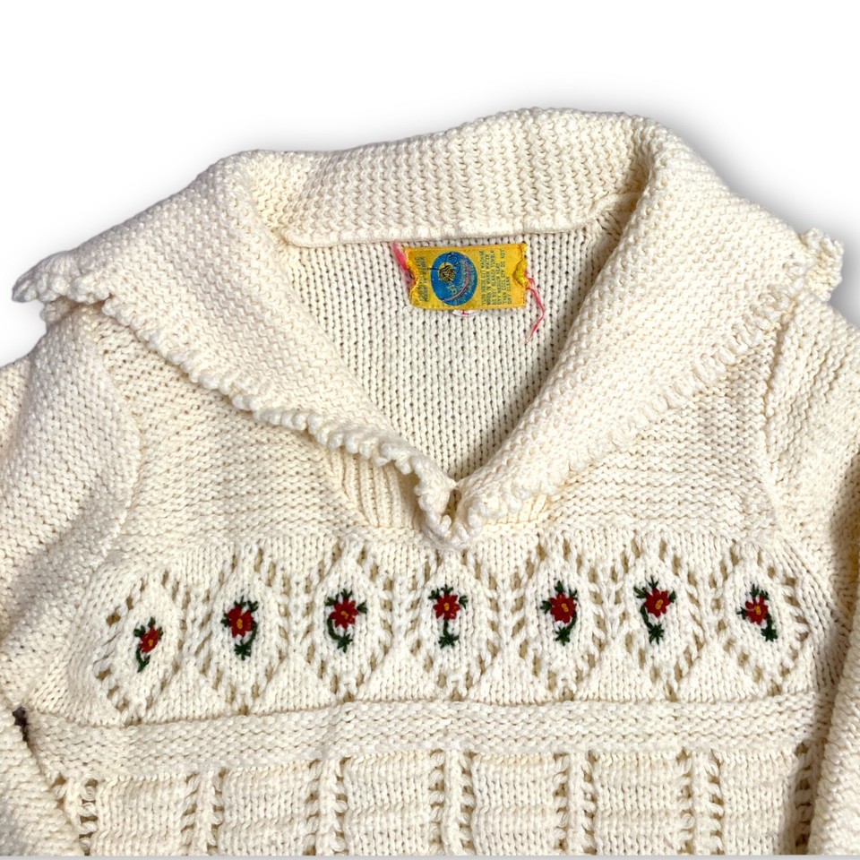 Vintage Beewear Embroidered Flowers Peek-a-Boo Sailor Collar Sweater ...