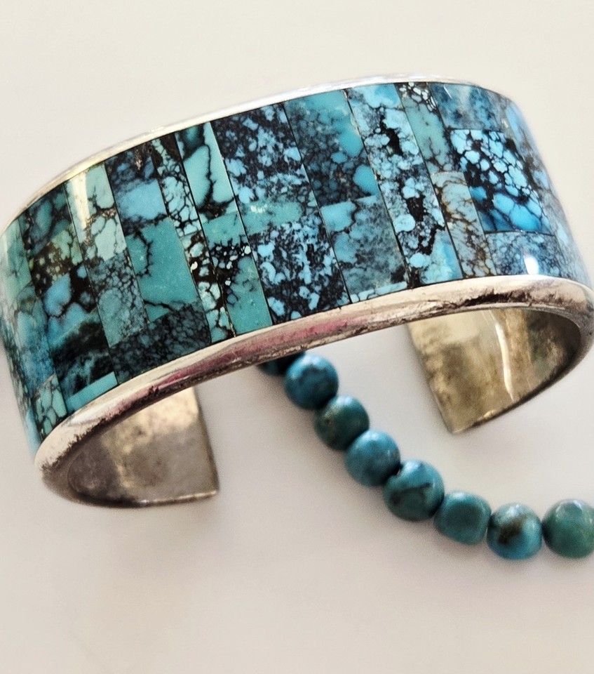 RARE Vintage Old Pawn SPIDERWEB Turquoise Sterling Handmade Bracelet ...