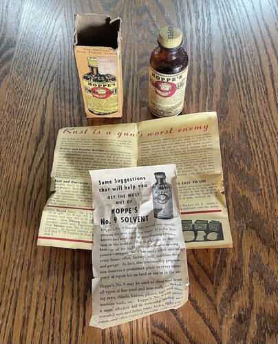 Vintage Hoppe’s No. 9 Nitro Powder Solvent 1937 Box & Paper Inserts | eBay