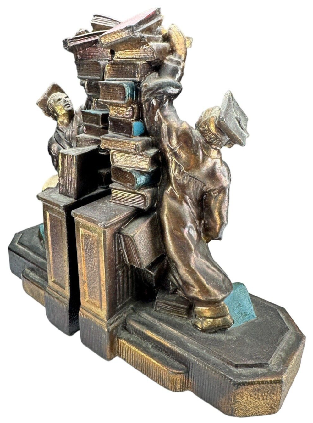 Dodge Inc. Bronze Bookends Graduate Holding Book Stack 1930/40s 7 1/4 ...