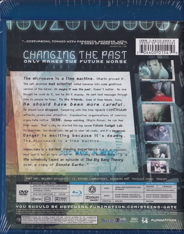 Steins;Gate Parte Uno: Episodi 1-12 (Blu-Ray Disc/DVD, 2012, Set Di 4 ...