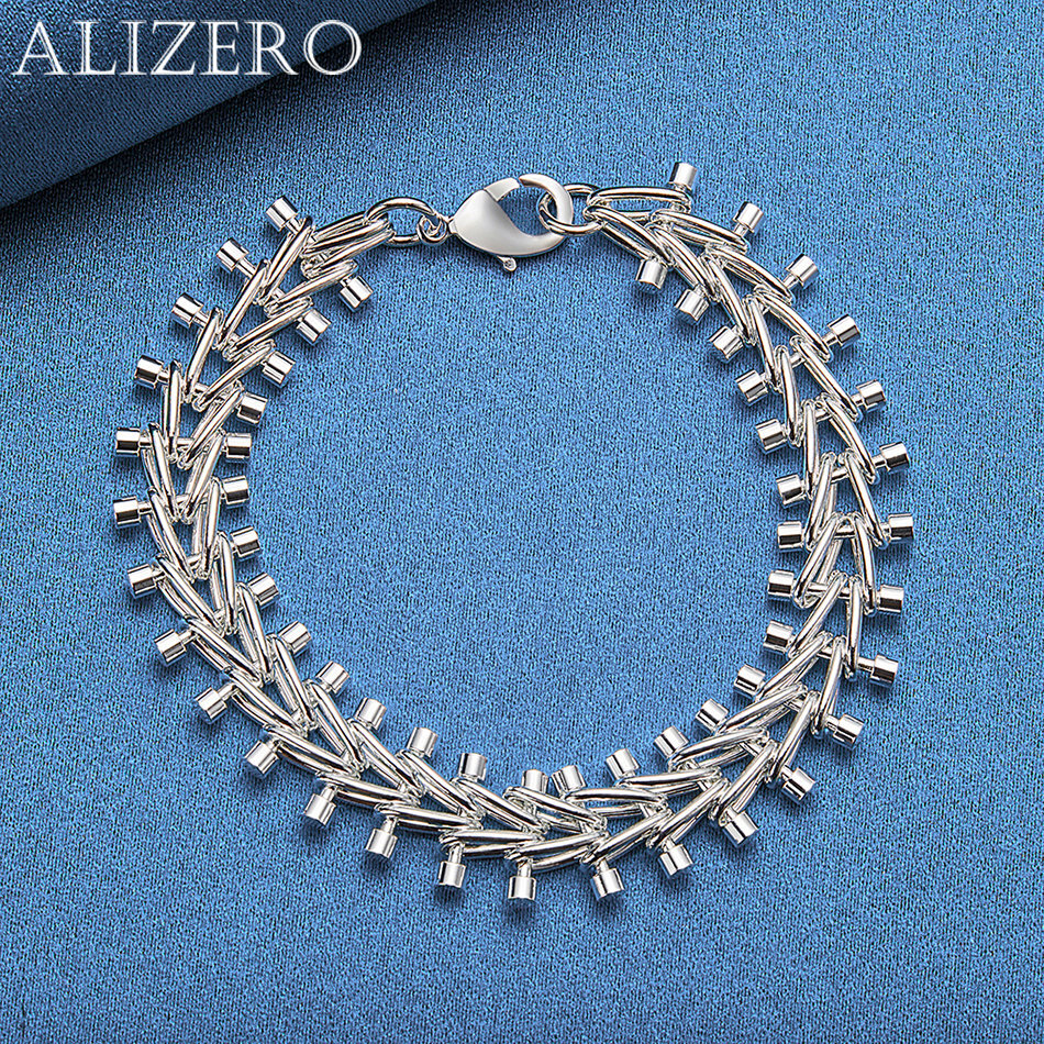 ALIZERO 925 Sterling Silver Double Row Beads Chain Bracelets Women Men Jewelry | eBay