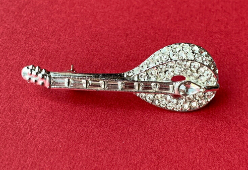 Vintage BAGUETTE CLEAR RHINESTONE CLUSTER MANDOLIN BROOCH Banjo Estate ...