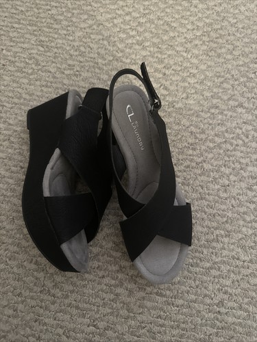 CL Laundry Wedge Black Sandal 9.5 Adjustable Closure | eBay
