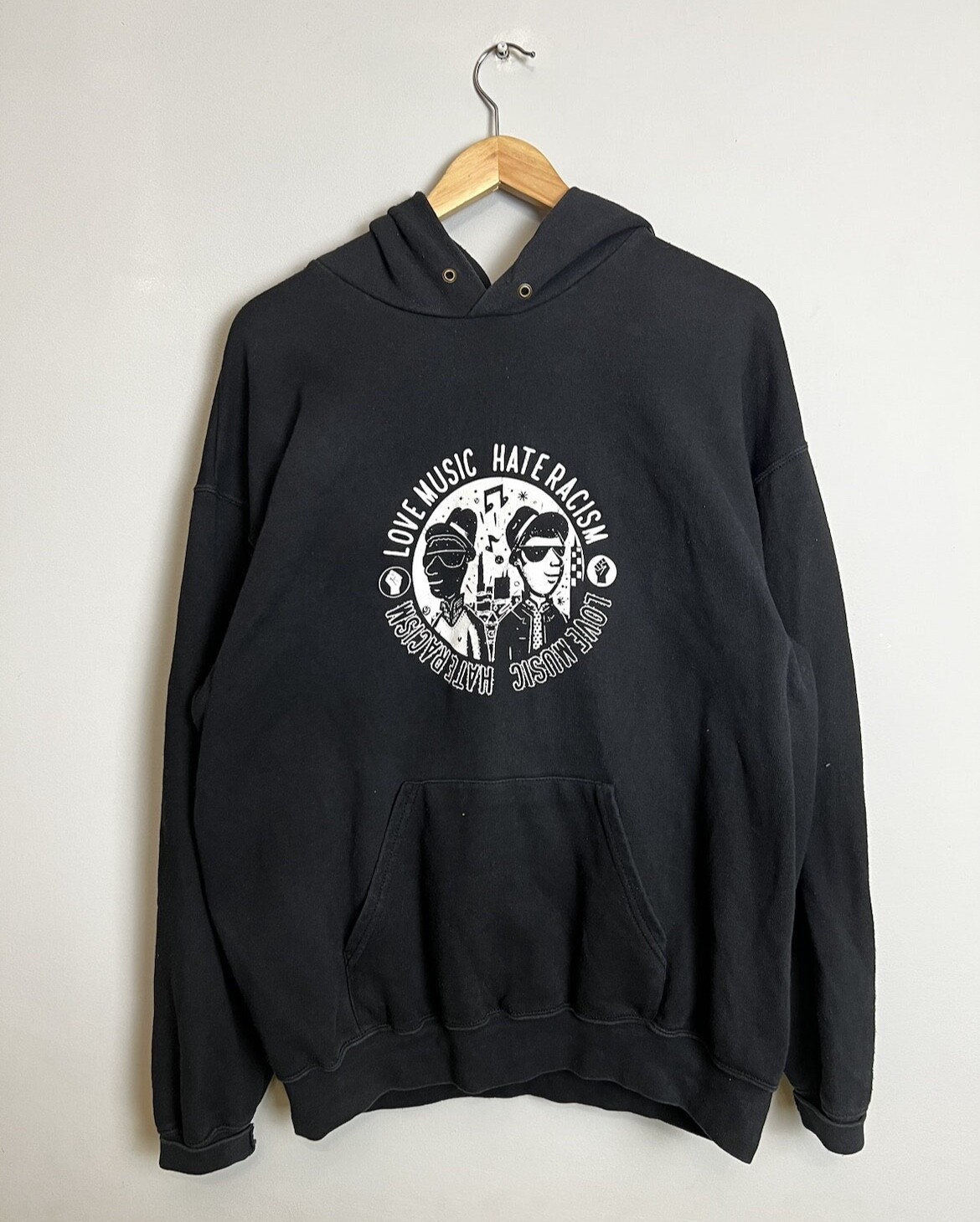 Vintage Love Music Hate Racism anti-racism Band Hoodie xl black | eBay
