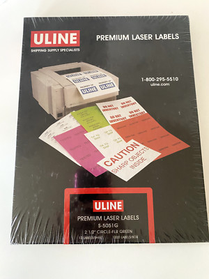 ULINE Premium Laser Labels S-5051G, 2-1/2" Circle-Flr Green, 1200 ...