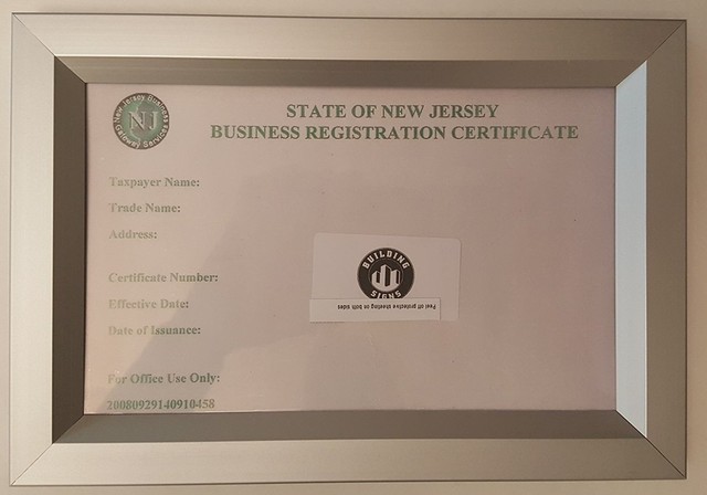 BUSINESS REGISTRATION CERTIFICATE 8 5 X 5 5 NJ Heavy Duty Aluminum BUSINESS REGISTRATION CERTIFICATE 8 5 X 5 5 NJ Heavy Duty Aluminum