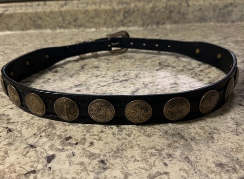 Vintage US Walking Liberty Silver Half Dollar Coin Leather Belt 34" 16 ...