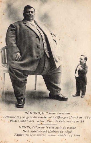 ~1910 French Postcard: Arsene Remond (heaviest man) + Henri (smallest ...