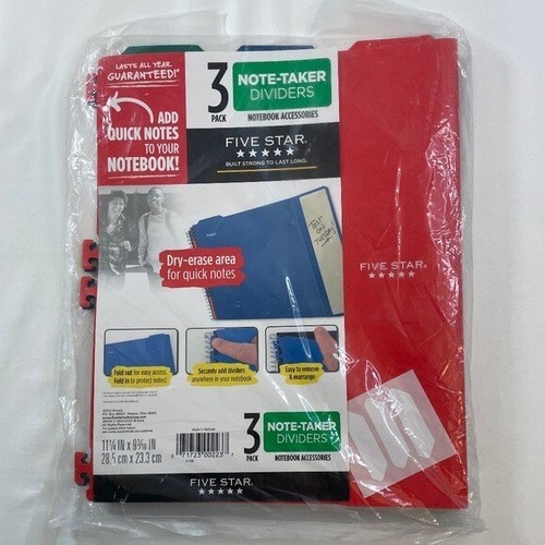 Five Star 3pk Note-Taker Dividers:11 1/4 X 9.3/16”-Dry Erase Area For ...