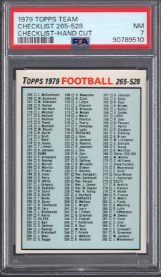 1979 Topps #nn NFL FOOTBALL CHECKLIST 265-528 Hand Cut PSA 7 NM RARE ...