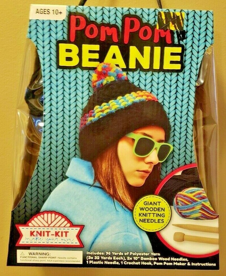 Pom Pom Beanie Knit-Kit DIY: Includes ALL Materials ~ New & Factory Sealed | eBay