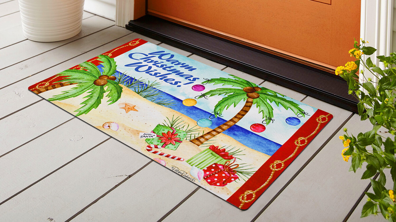 2021 Coconut Tree DoorMat Christmas Decorative Tropical Holiday Welcome ...