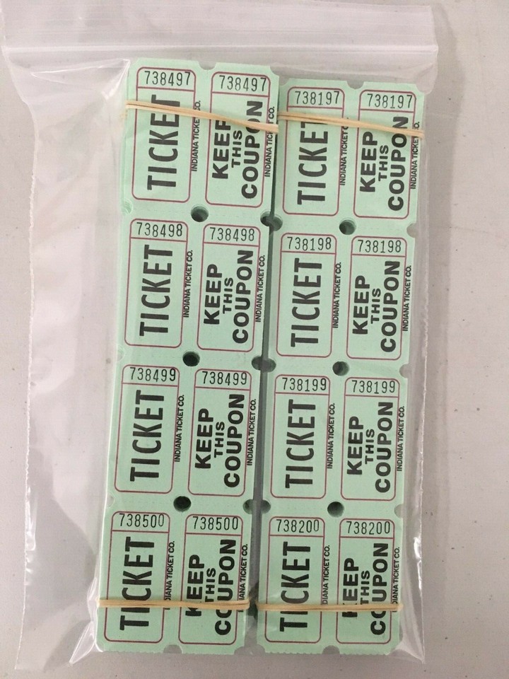 200 Double Stub Raffle Tickets Split the Pot 50/50 2 Part Folded As ...