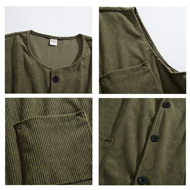 Harajuku Corduroy Japanese Vest Men's Loose Casual Waistcoat Multi ...