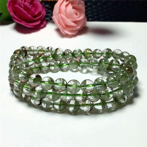 3rows Natural Green Phantom Ghost Quartz Crystal Gemstone Bracelet 8-7 ...