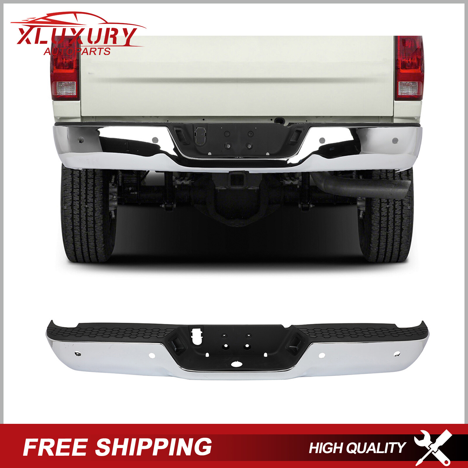 REAR Step BUMPER Assembly w/Sensor Holes For 09-18 Dodge Ram 1500 ...
