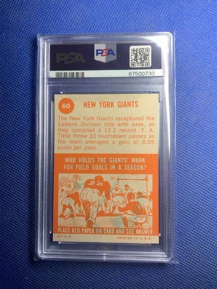 1963 Topps FB Card # 60 New York Giants Team Card PSA 8 NM-MT | eBay
