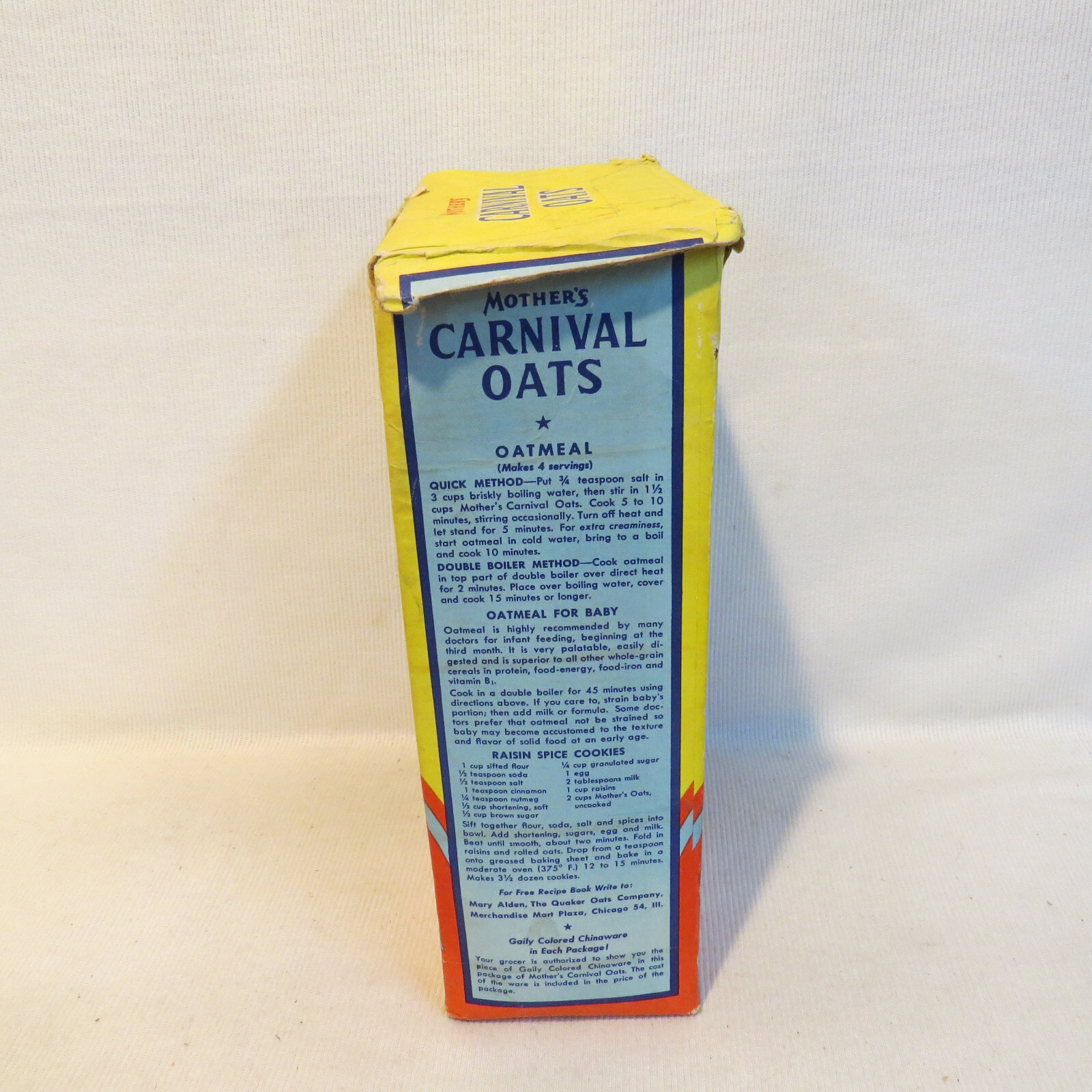 RARE! 1950s Mother's Carnival Oats Box Quaker Oats Homer Laughlin ...