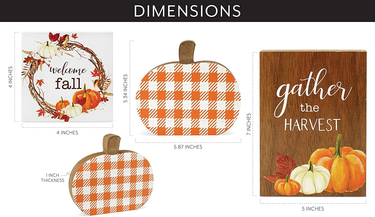 Fall Wood Block Signs 3pk, Small Pumpkin and Harvest Shelf Box Signs ...