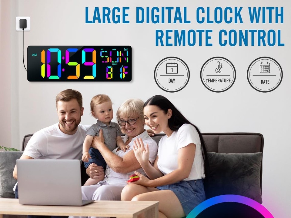 17.2" Large Digital Wall Clock Bluetooth Sync time,Precise Clocks with ...