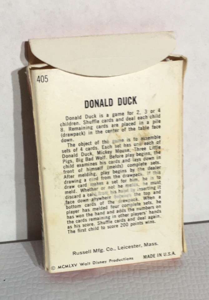 VTG 1965 Walt Disney's Donald Duck Card Game 40 Cards Rough Box ...