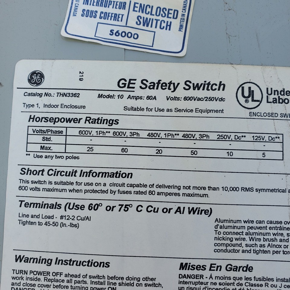 GENERAL ELECTRIC THN3362, Model 10 60 Amp HEAVY DUTY SAFETY SWITCH | eBay