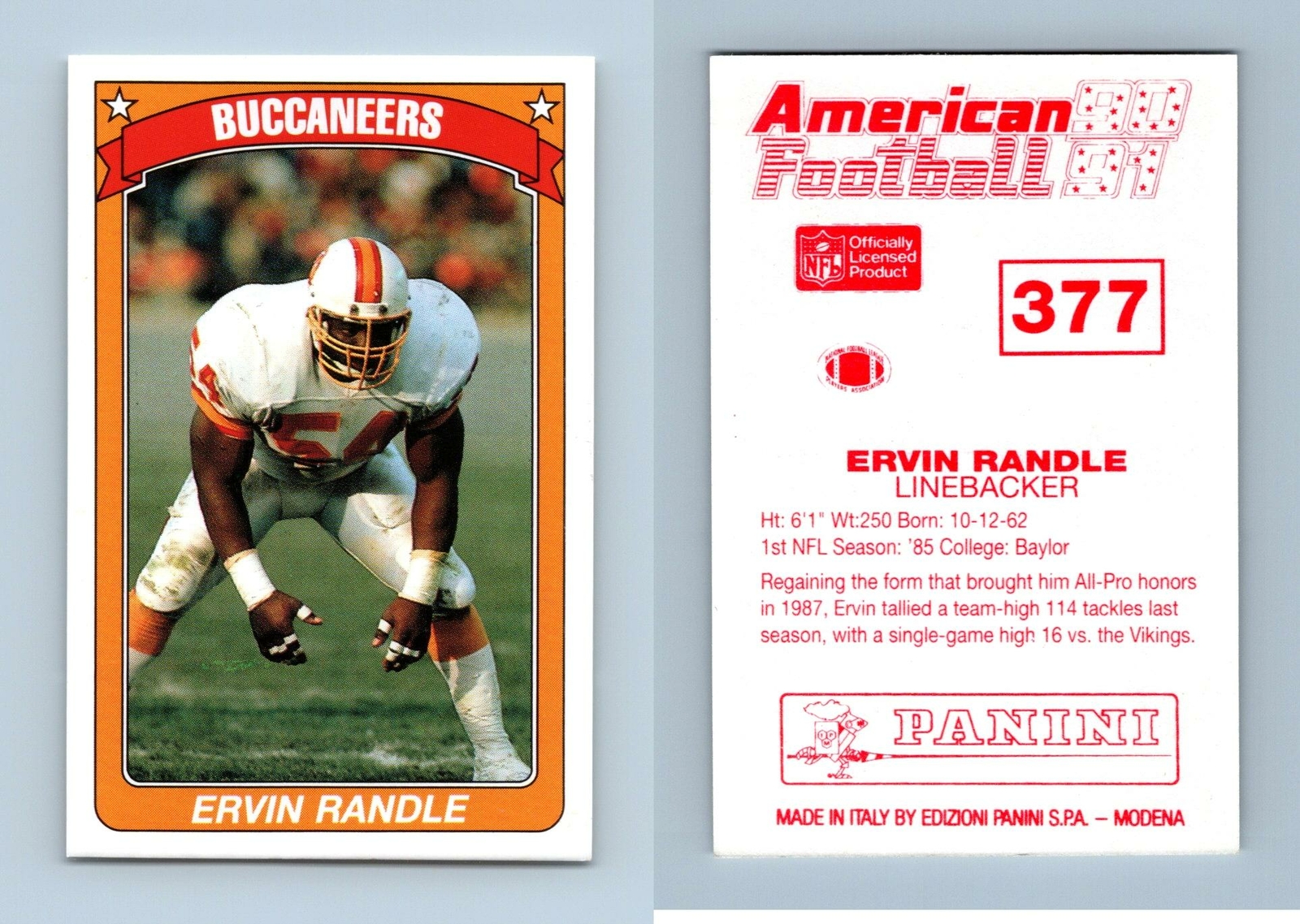 Ervin Randle - Buccaneers #377 American Football 1990-91 Panini Sticker ...