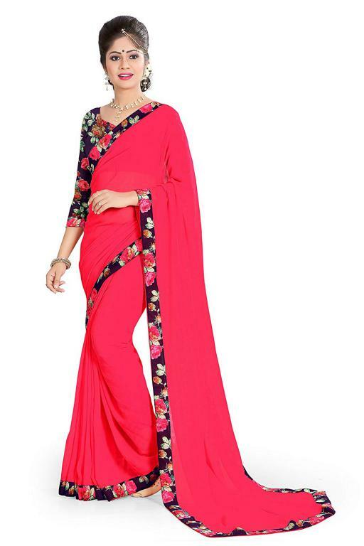 Plain Saree With Printed Border