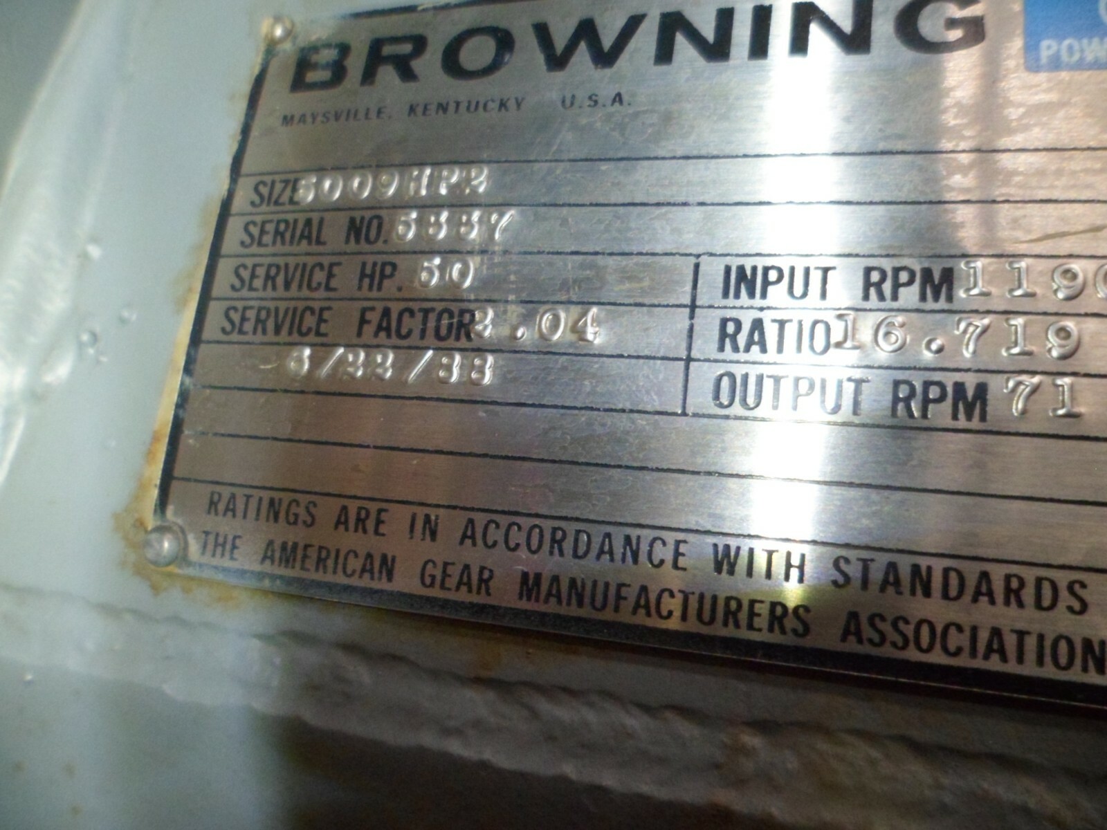 BROWNING EMERSON 5009HP2 POWER MATCH SPEED REDUCER RATIO 16.719 60 HP ...