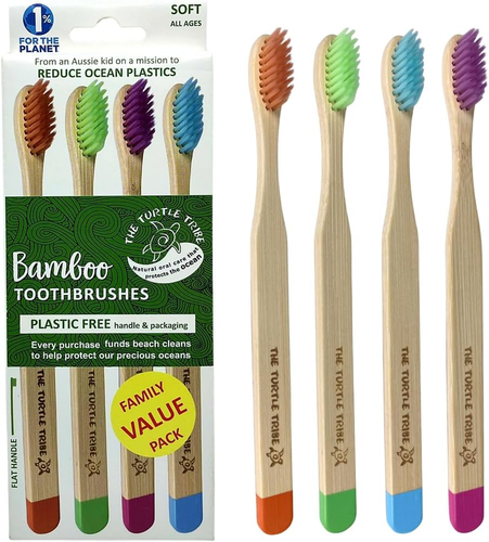 The Turtle Tribe Bamboo Eco Toothbrush, Family Value 4 Pack, Soft ...